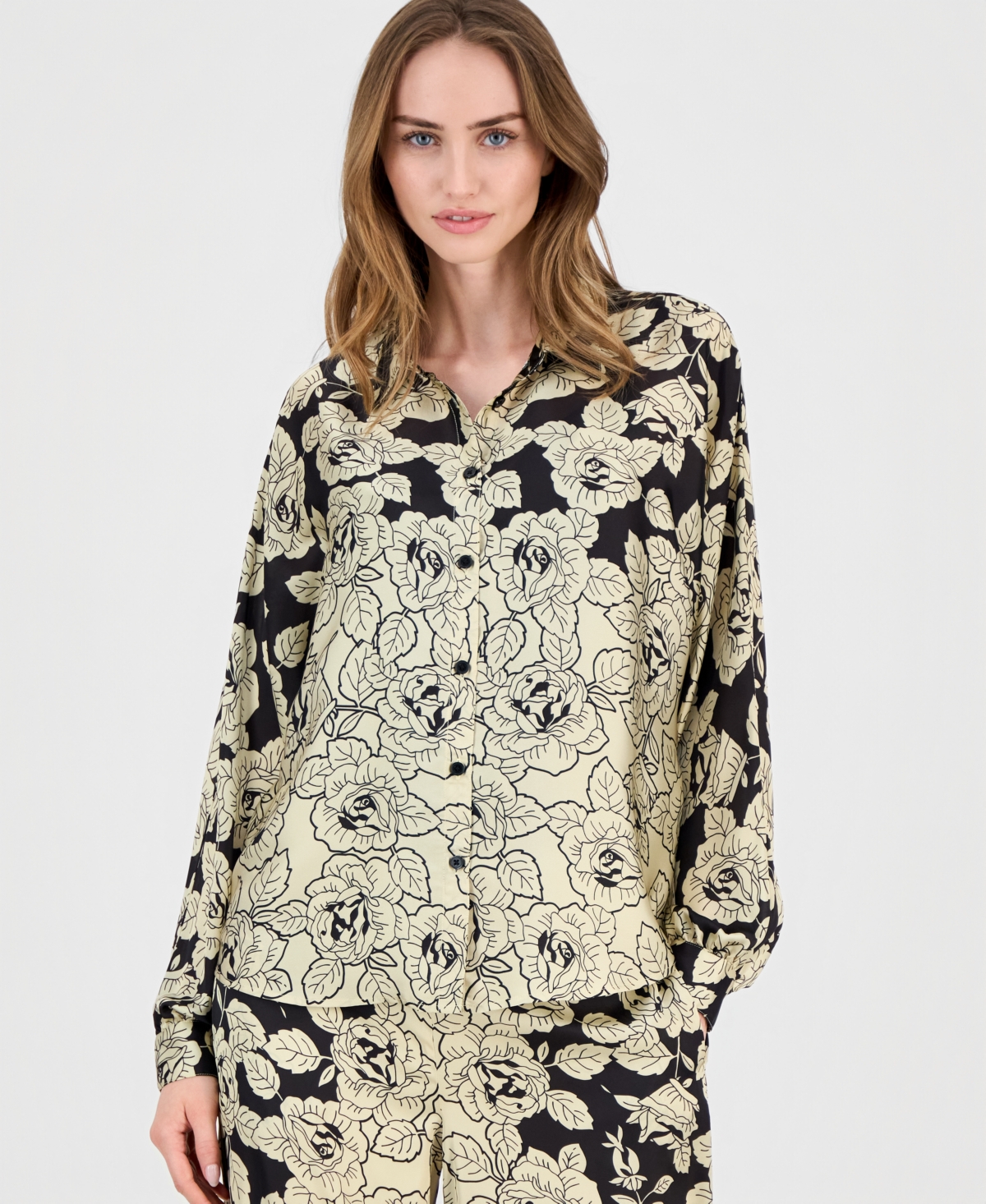 Click here for T Tahari Womens Printed Dolman-Sleeve Blouse - Gol... prices