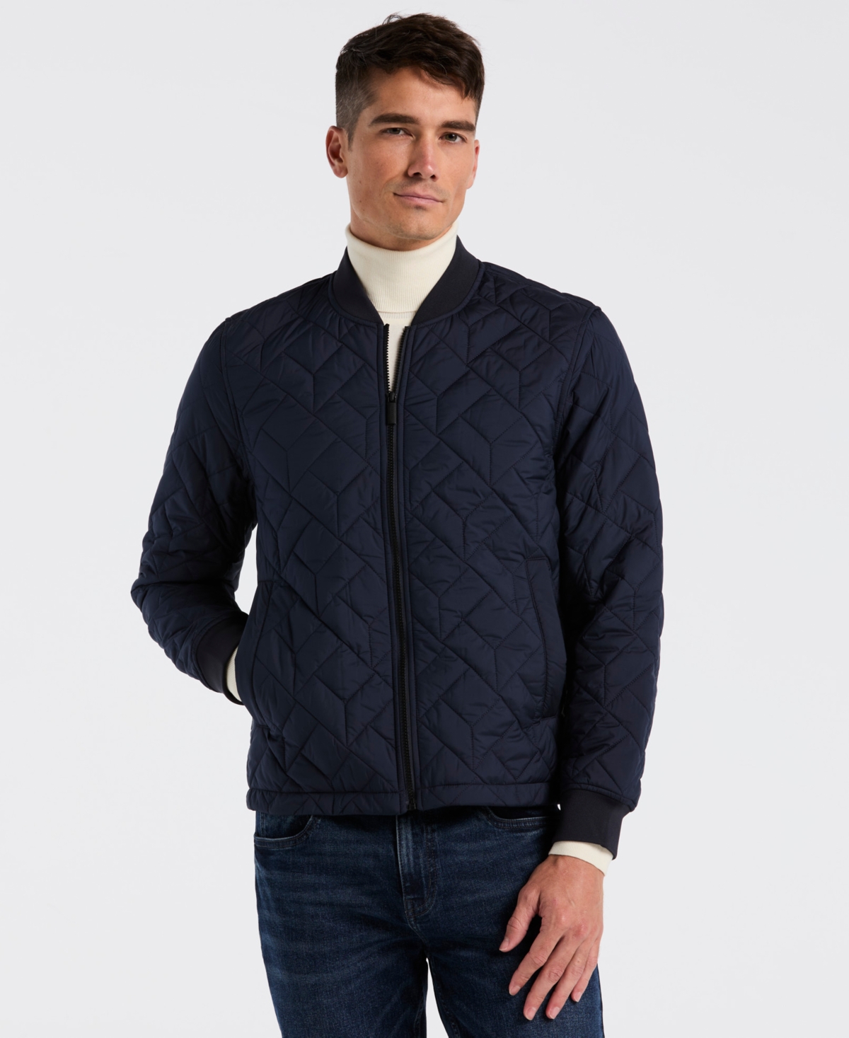 Click here for Perry Ellis Mens Geometric Quilted Jacket - Dark S... prices