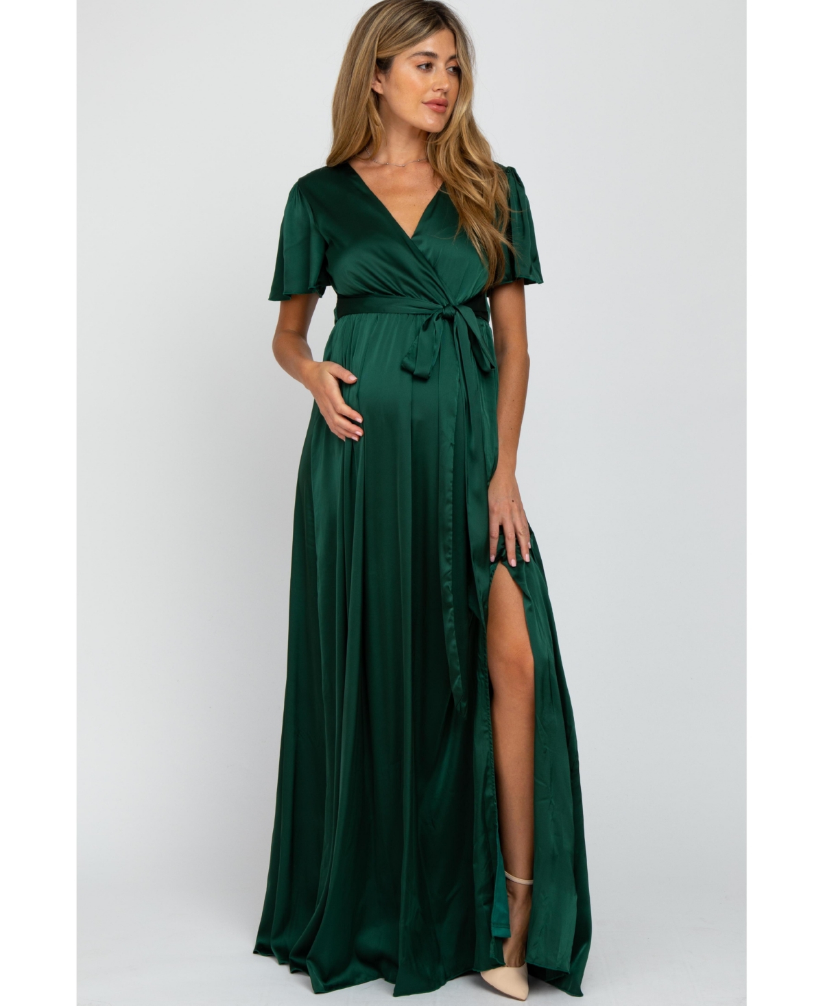 Click here for Pinkblush Maternity Green Side Slit Satin Maternit... prices