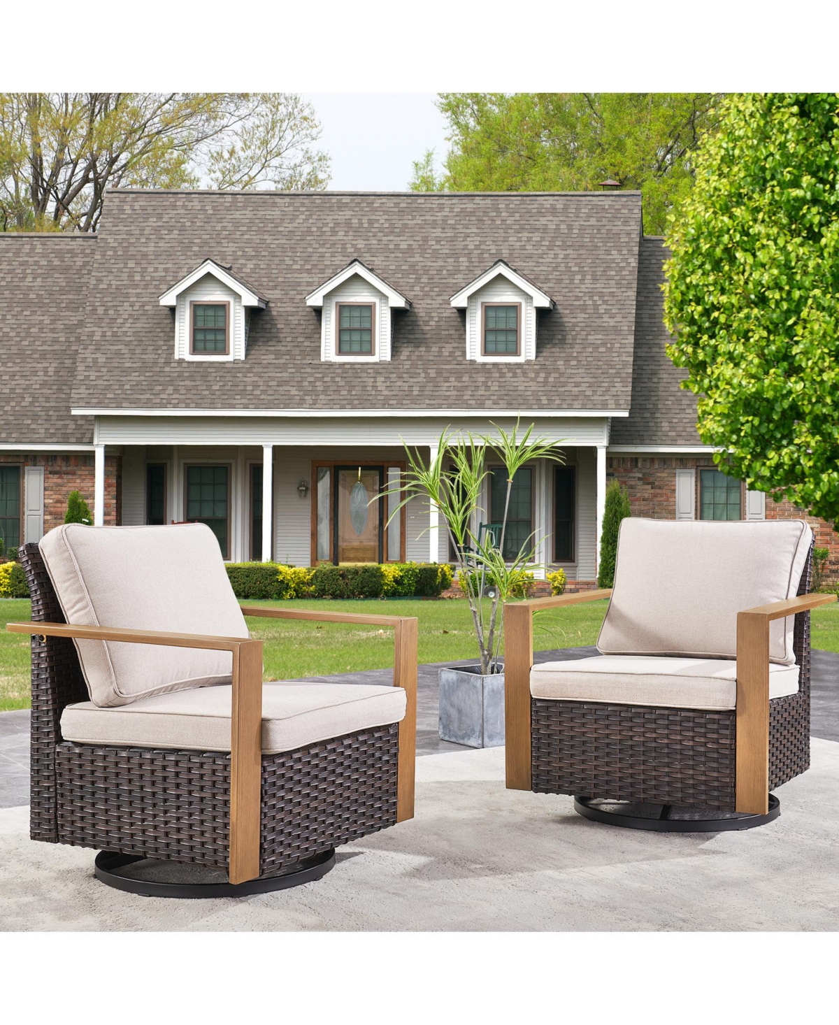 Click here for Gymojoy CubeEdge Brown Wicker Patio Swivel Chair S... prices