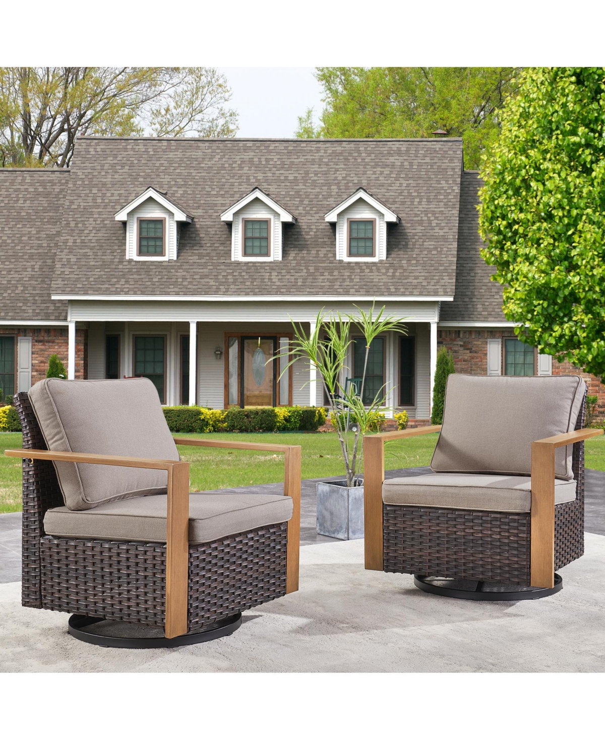 Click here for Gymojoy CubeEdge Brown Wicker Patio Swivel Chair S... prices
