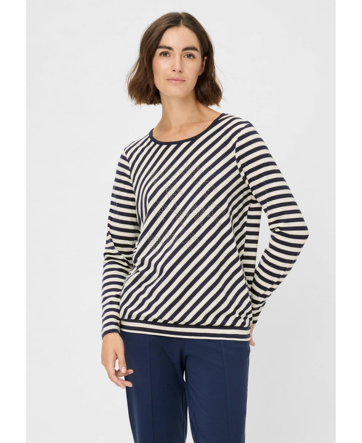 Click here for Olsen Womens Embellished Diagonal Striped T-Shirt... prices