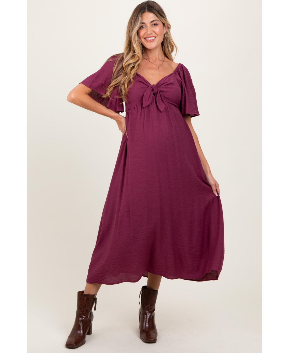 Click here for Pinkblush Maternity Plum Front Tie Ruffle Sleeve M... prices