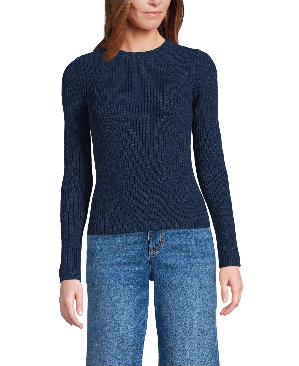 Click here for Lands End Womens Cotton Blend Marl Ribbed Crew Nec... prices
