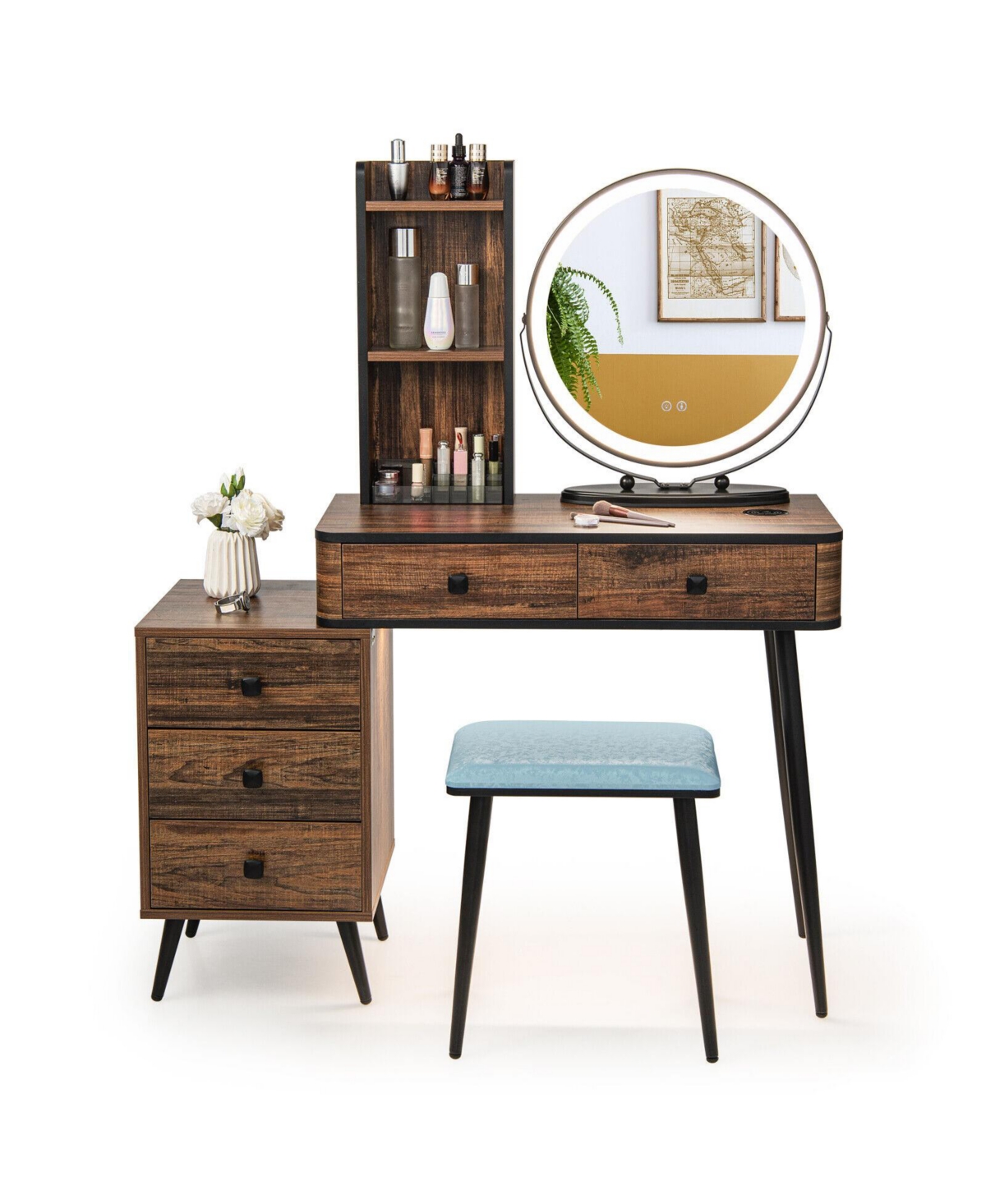 Click here for Vanity Table Set with 3-Color Lighted Mirror and C... prices