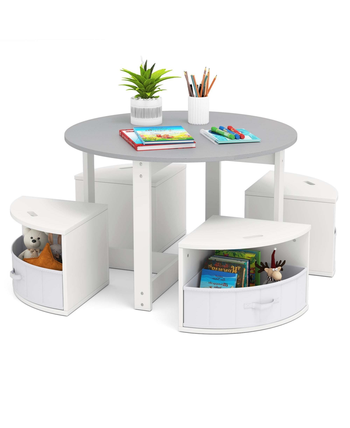 Click here for 5 Piece Kids Play Table and Chairs Set Round Nesti... prices