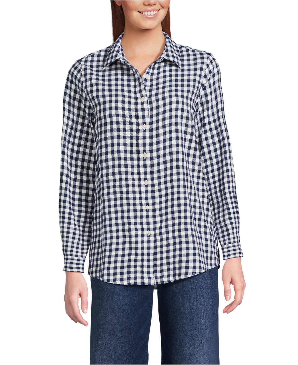 Click here for Lands End Womens Petite Flannel Boyfriend Fit Long... prices