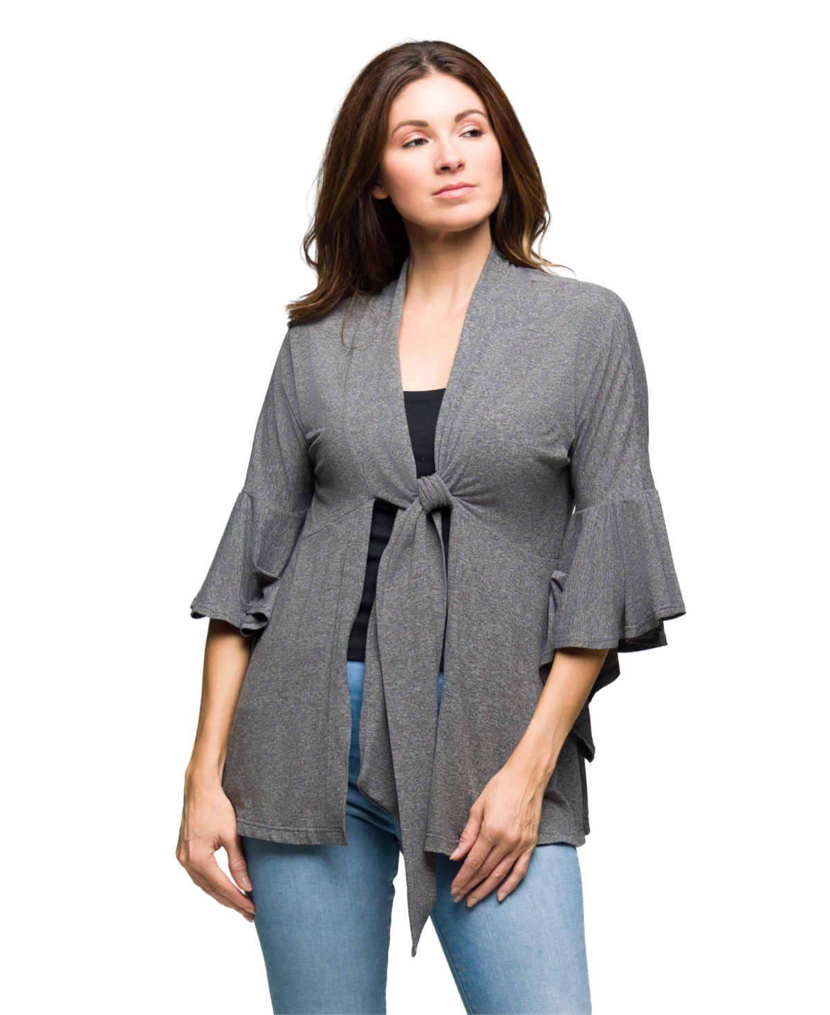 Click here for 24seven Comfort Apparel Womens Tie Front Bell Slee... prices