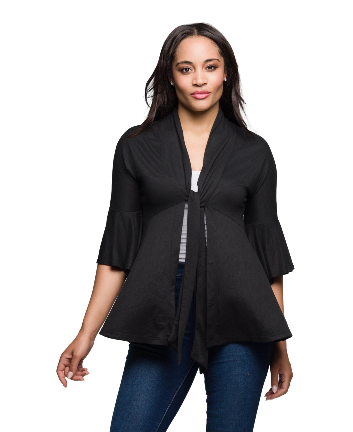 Click here for 24seven Comfort Apparel Womens Tie Front Bell Slee... prices