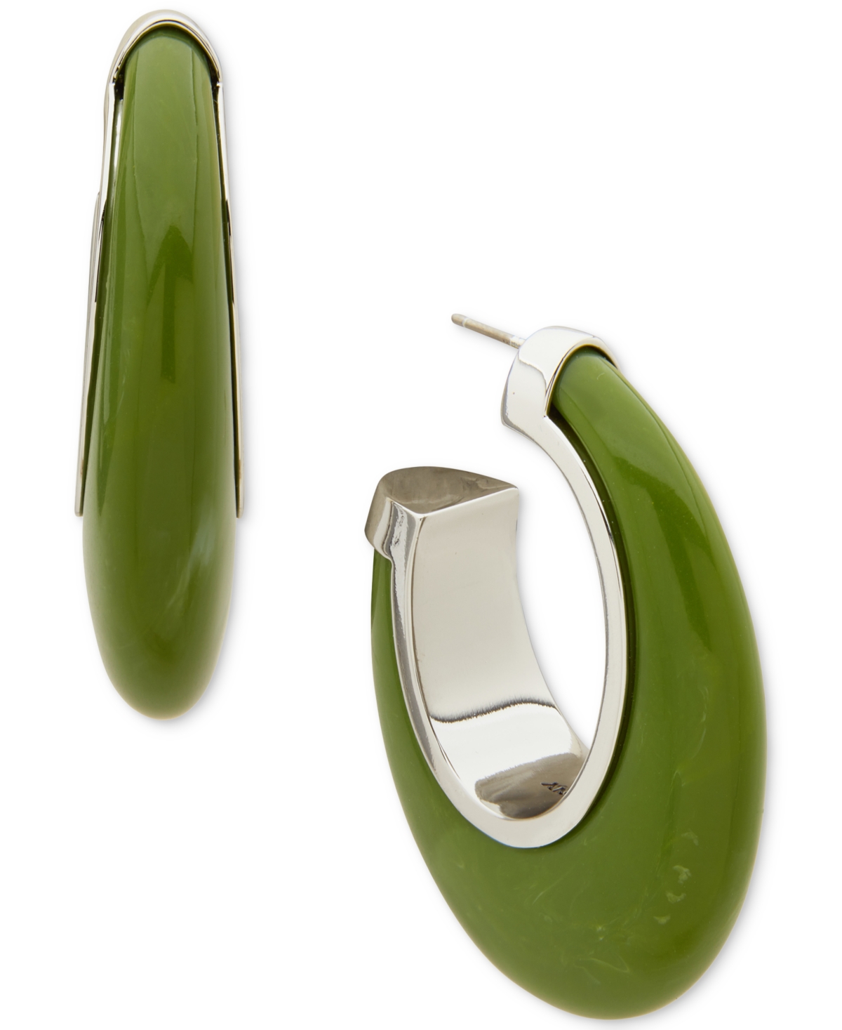 Click here for Dkny Silver-Tone Green Resin C Hoop Earrings - Gre... prices