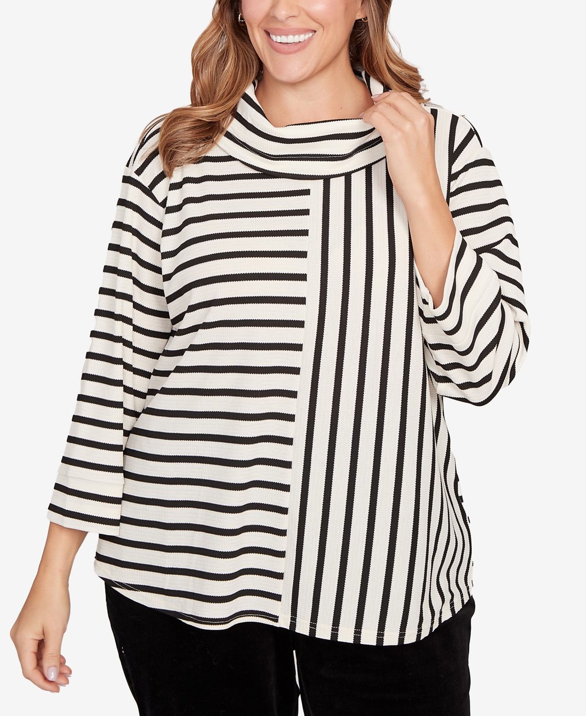 Click here for Hearts Of Palm Plus Size Striped 3/4 Sleeve Cowl N... prices