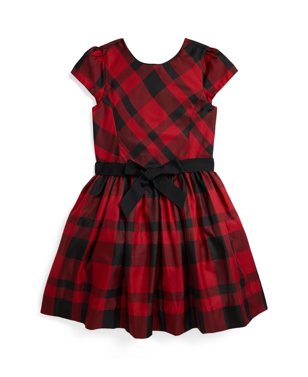 Polo Ralph Lauren Girls 7-16 Short Sleeves Plaid Taffeta Dress - Red-Black