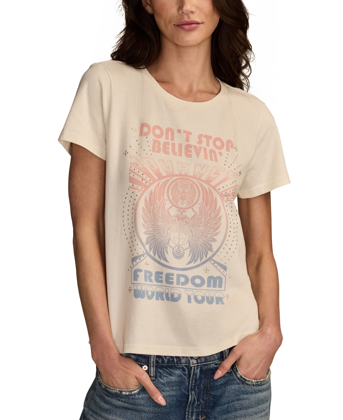 Lucky Brand Womens Journey Freedom Classic Crew Neck T-Shirt - Turtledove