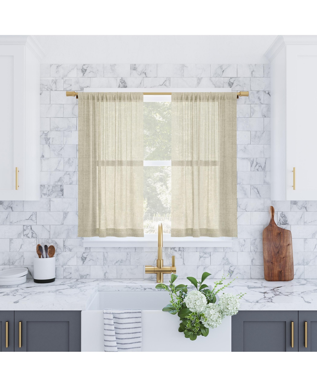 Click here for Slub Textured Linen Blend Cafe Curtain Pair - Line... prices