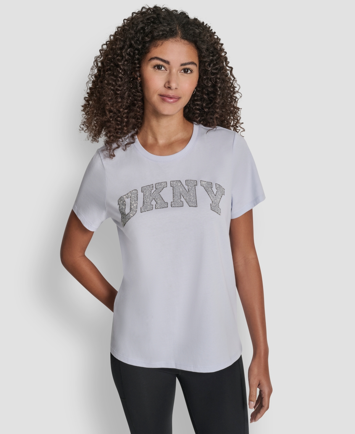 Click here for Dkny Womens Arched Exploded Rhinestone Crewneck T-... prices