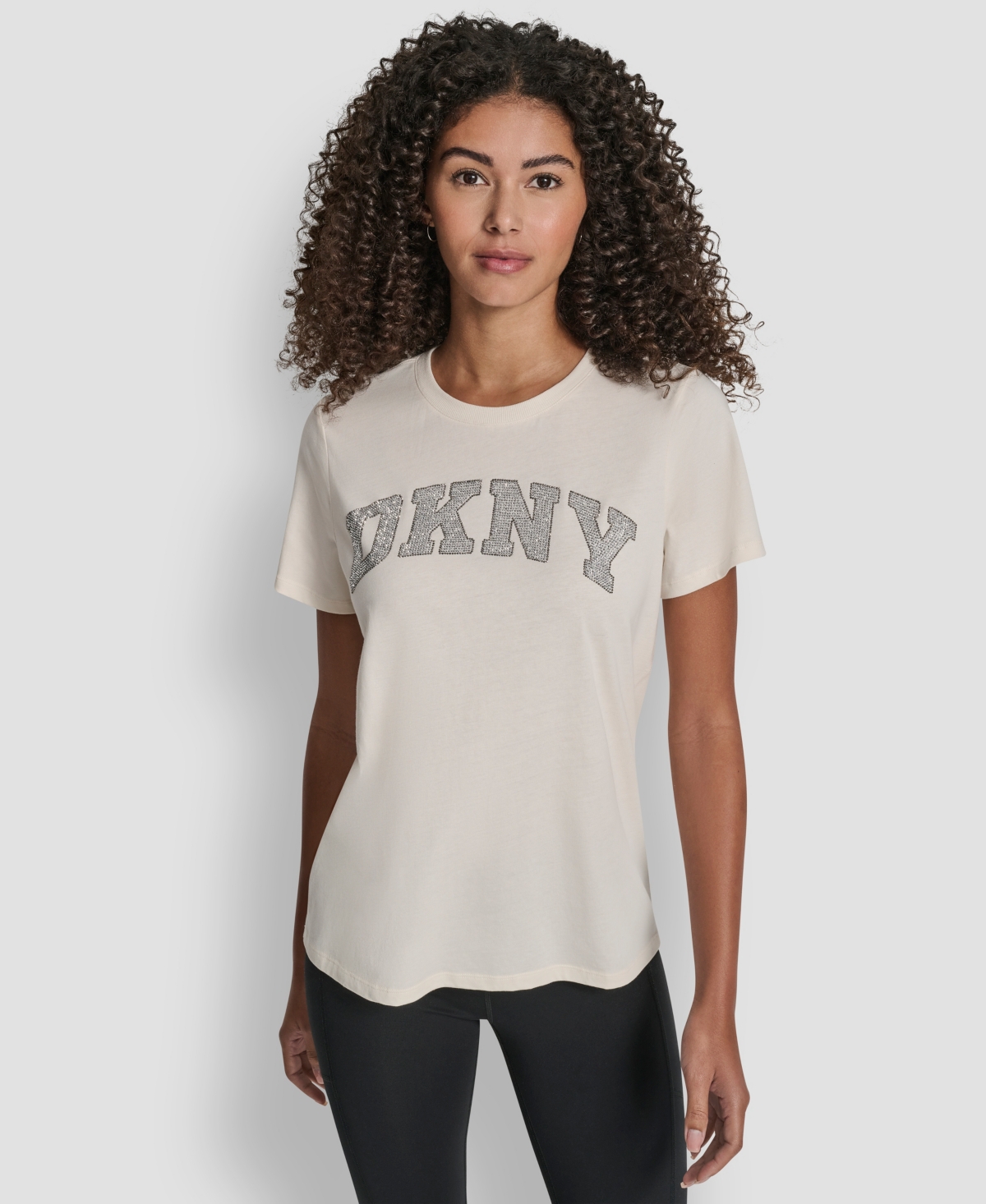 Click here for Dkny Womens Arched Exploded Rhinestone Crewneck T-... prices