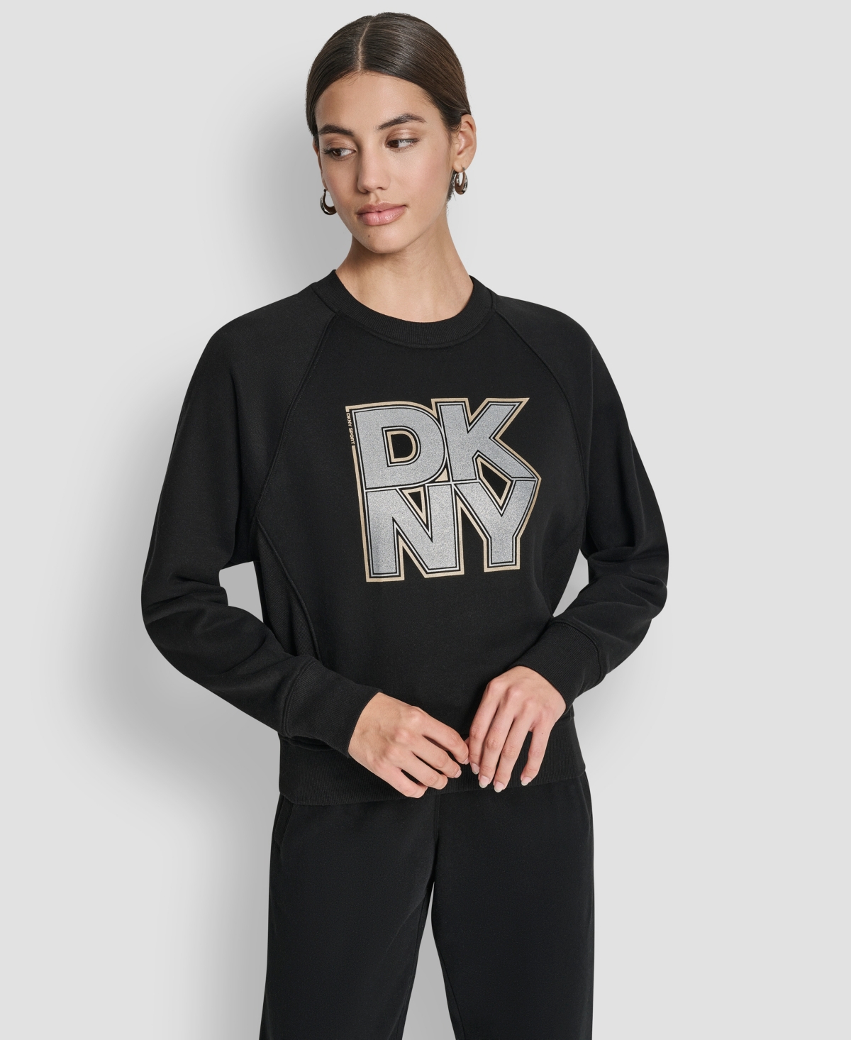 Click here for Dkny Womens Mixed Metal Stack Glitter Crewneck Top... prices