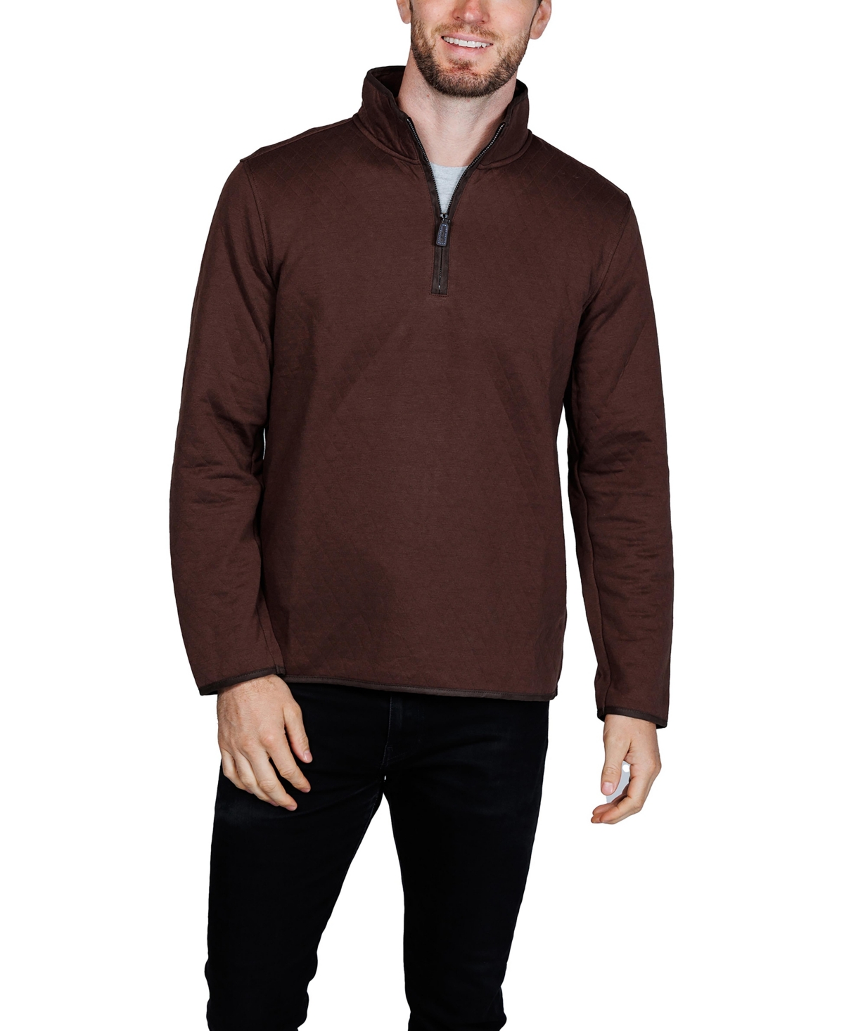 Click here for Tailorbyrd Mens Quilted Quarter Zip with Suede Tri... prices