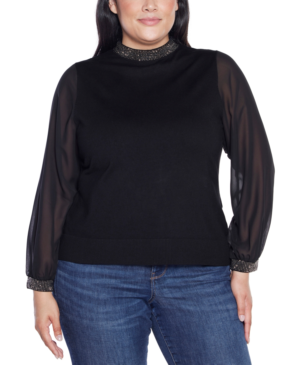 Click here for Belldini Plus Size Black Label Rhinestone-Neckline... prices