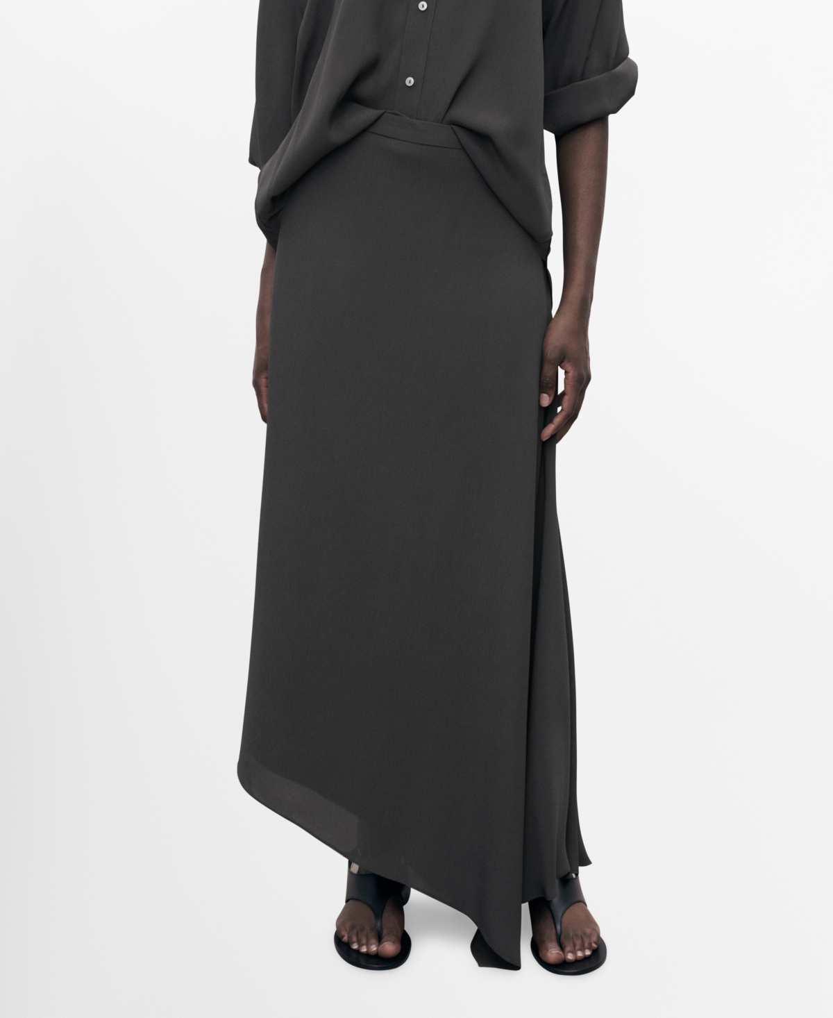 Click here for Mango Womens Asymmetrical Maxi Skirt - Medium Gray prices