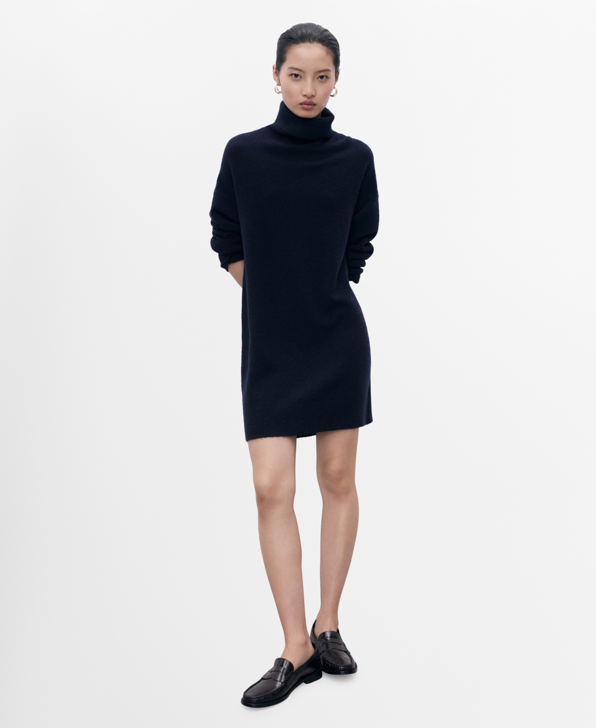 Click here for Mango Womens Short Knitted Turtleneck Dress - Dark... prices