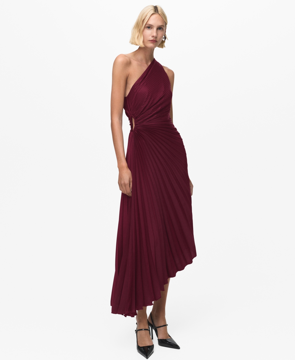 Click here for Mango Womens Slit Detail Asymmetrical Pleated Dres... prices