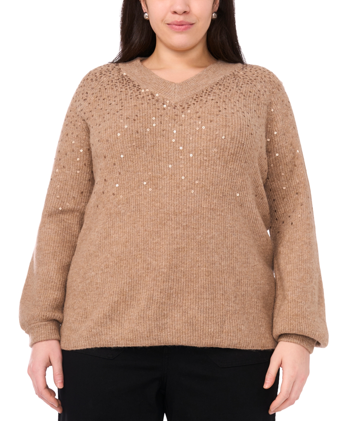 Click here for Vince Camuto Plus Size Sequin V-Neck Raglan Sweate... prices