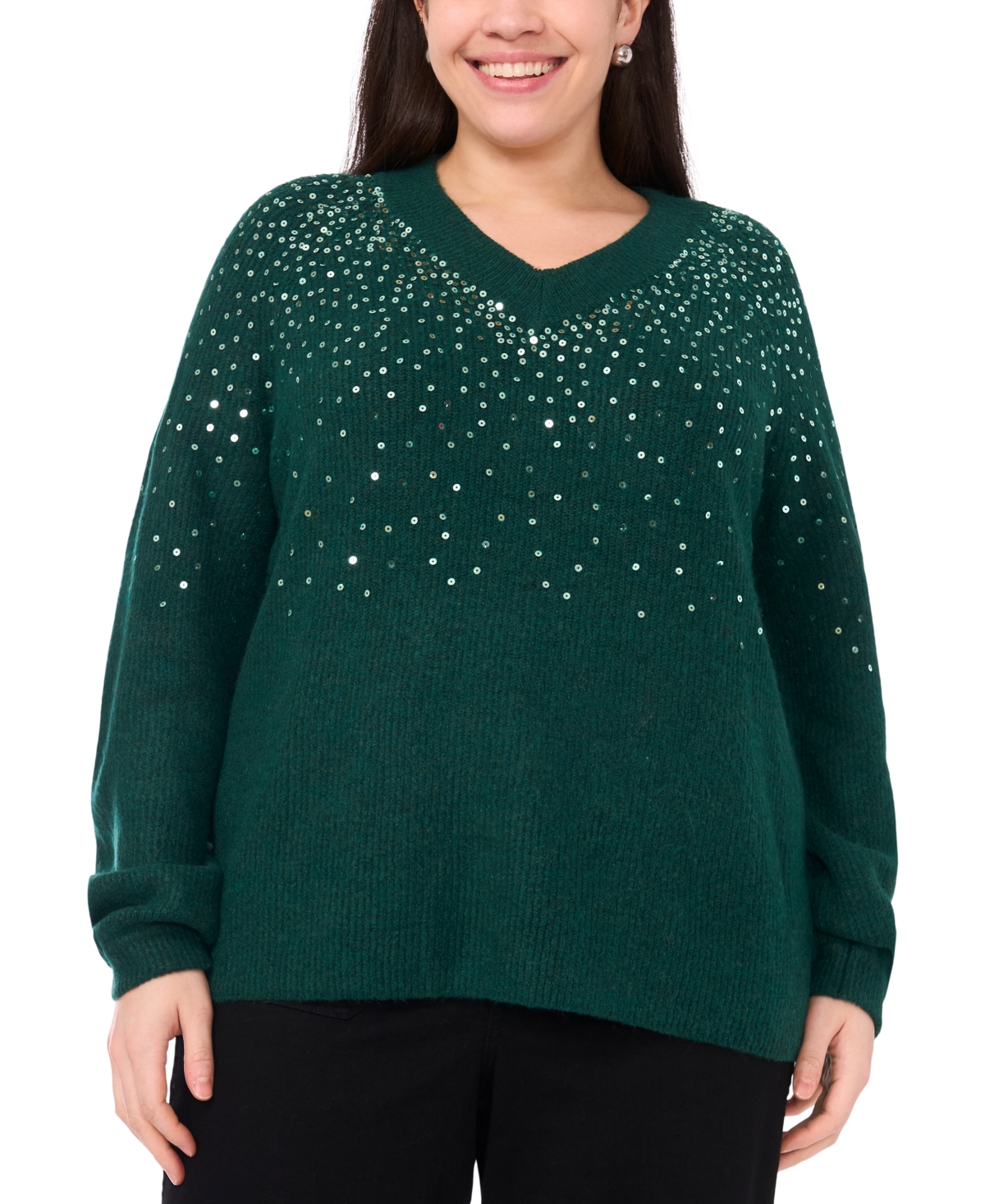Click here for Vince Camuto Plus Size Sequin V-Neck Raglan Sweate... prices