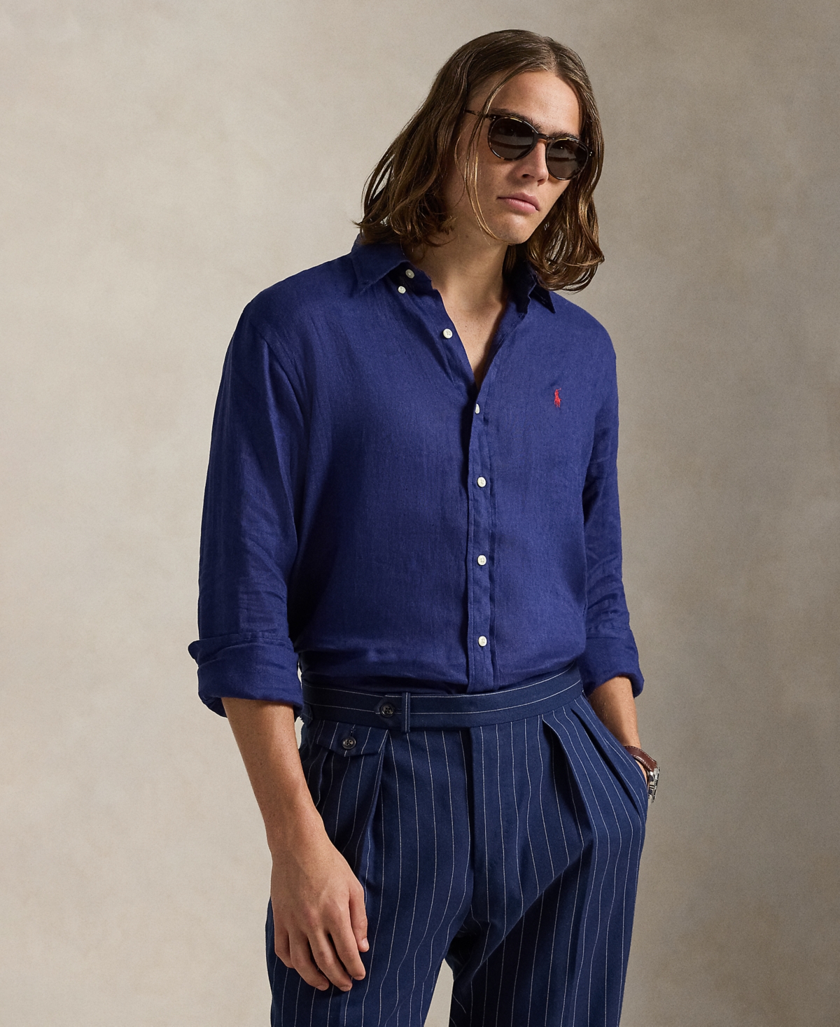 Polo Ralph Lauren Mens Classic Fit Linen Shirt - New Classic Navy
