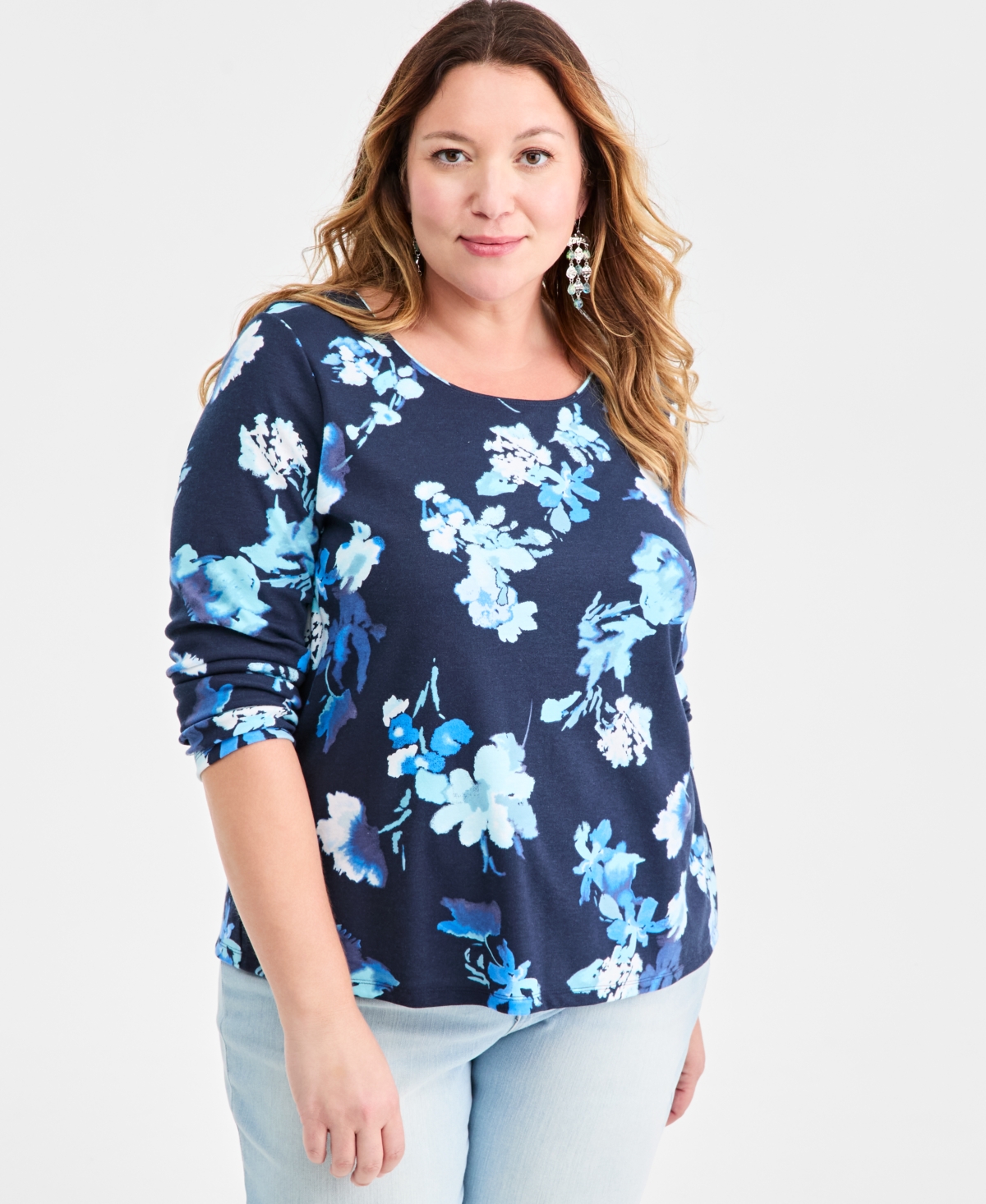 Click here for Style & Co Plus Size Scoop-Neck Long-Sleeve Knit T... prices