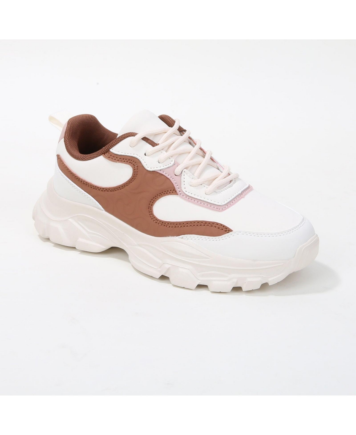 Click here for Berness Lidia Mixed Material Sneakers - Brown/mult... prices