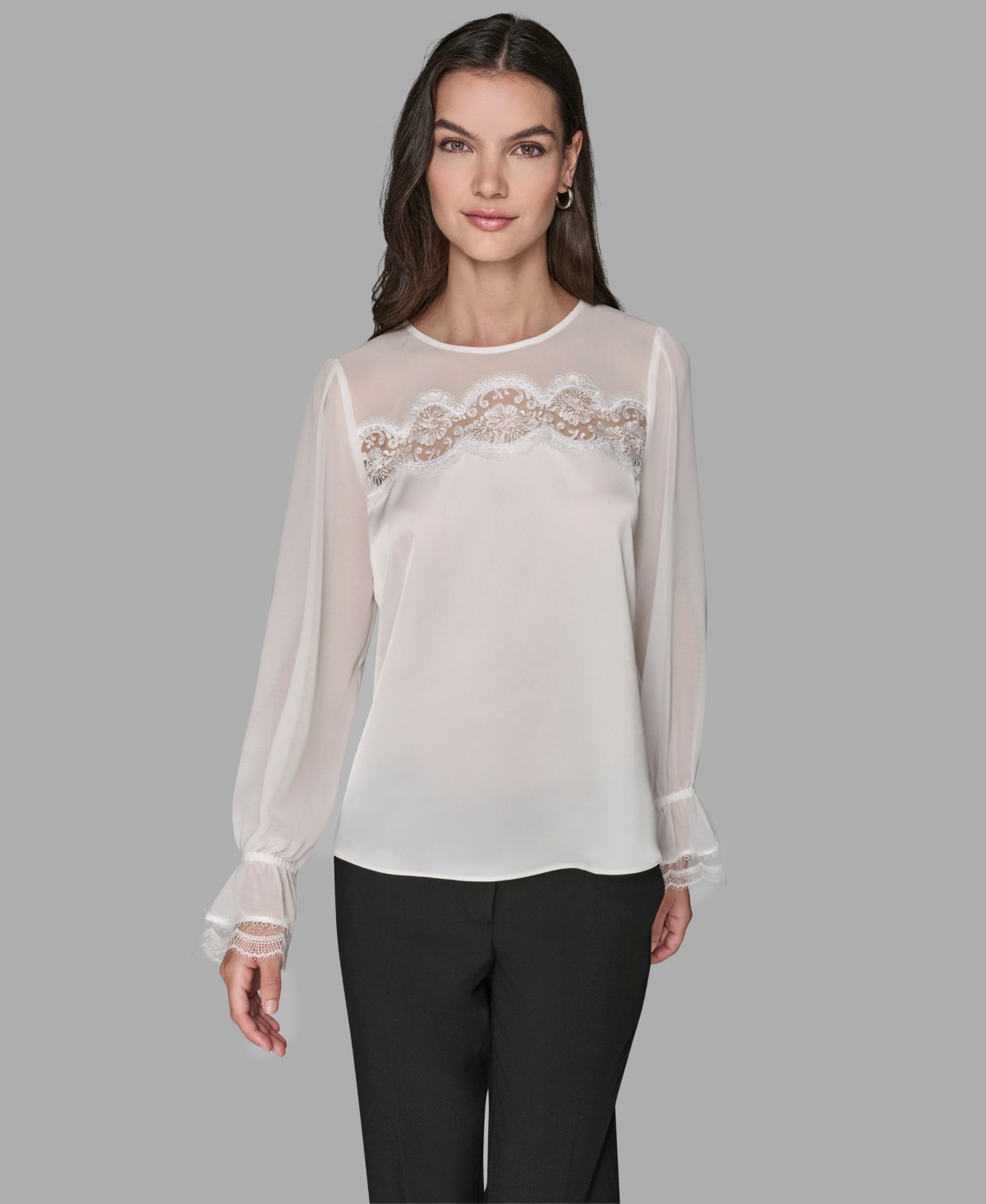 Click here for Karl Lagerfeld Paris Womens Long Sleeve Lace Top -... prices