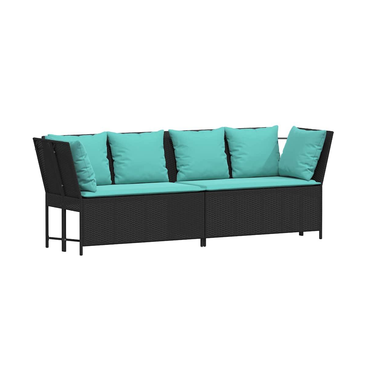 Click here for Patio Sofa with Cushions Black Poly Rattan - Black... prices