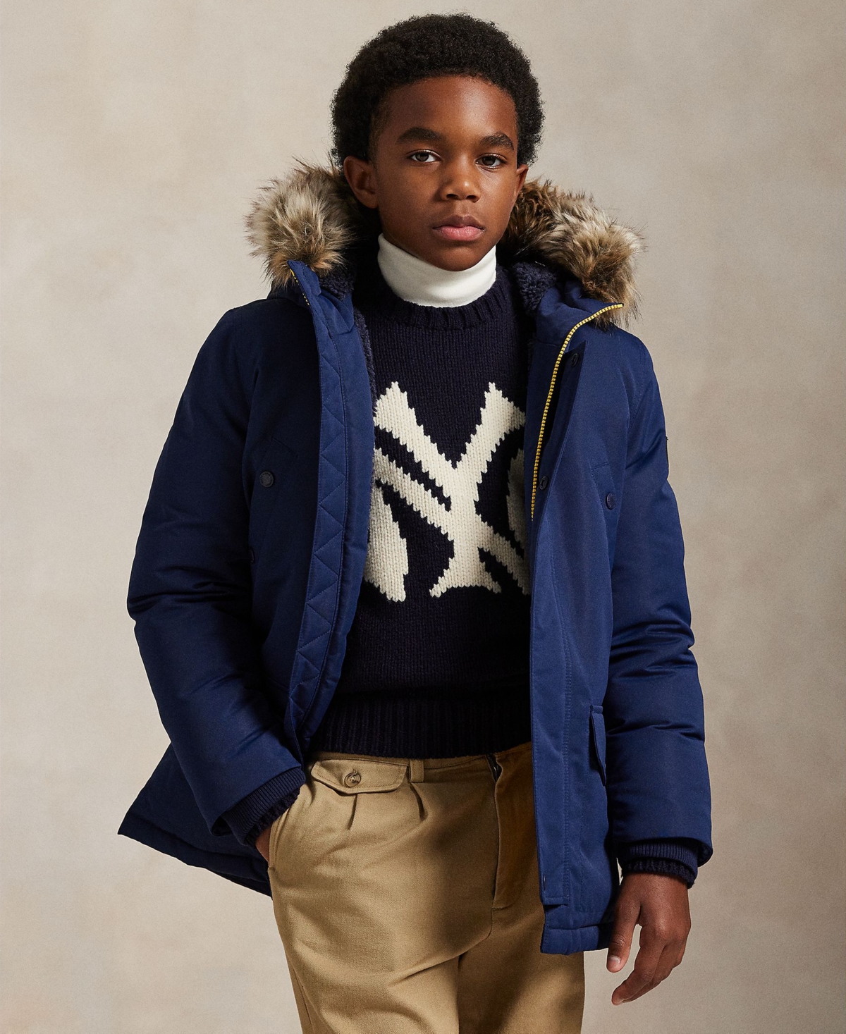 Polo Ralph Lauren Big Boys Faux-Fur-Trim Down Parka - Newport Navy