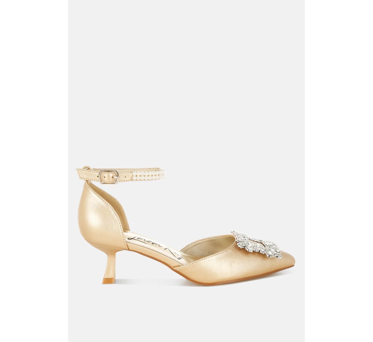 Click here for London Rag Onkana Diamante Brooch Kitten Heel Sand... prices