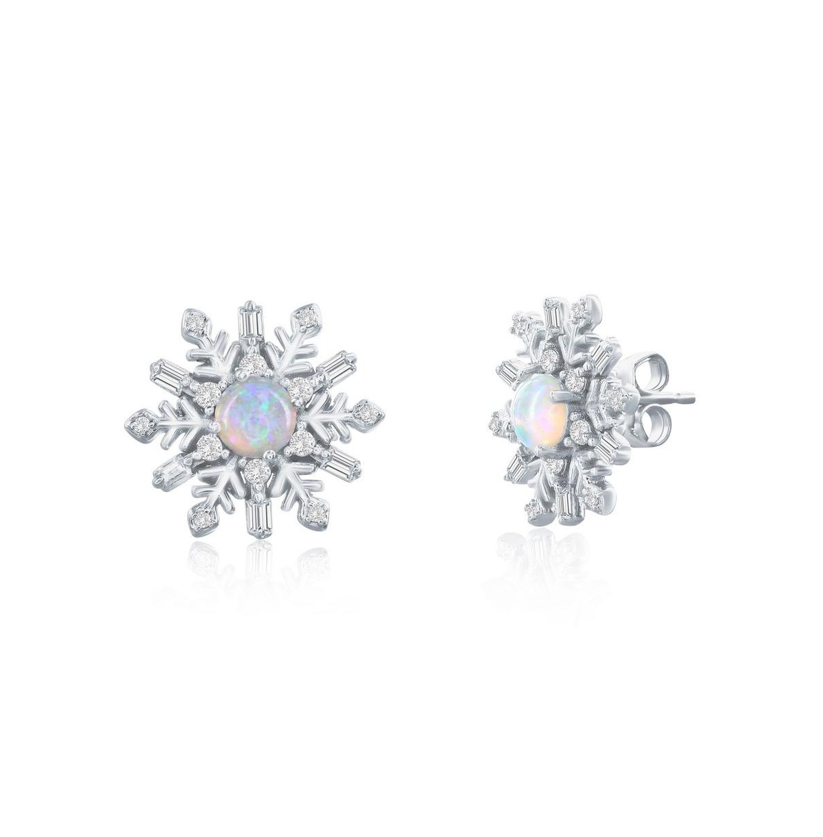 Click here for Sterling Silver  Opal & Cz Snowflake Studs - White prices