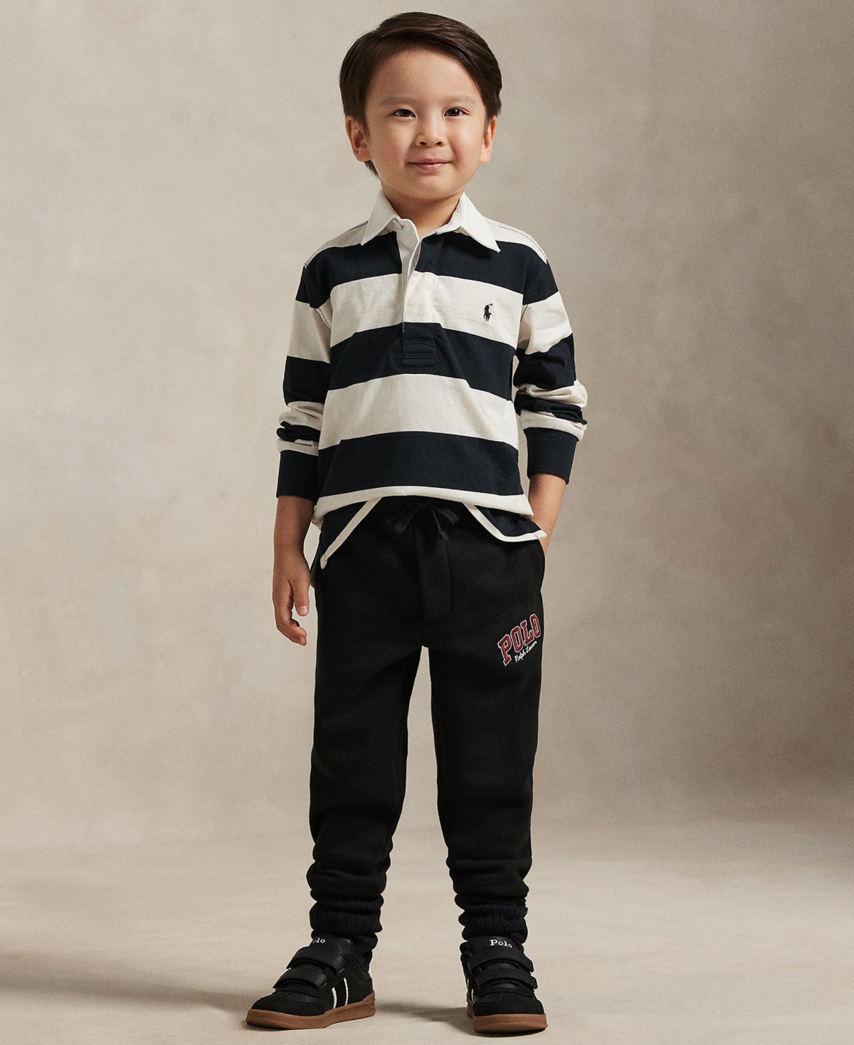 Polo Ralph Lauren Boys 2-7 Striped Rugby T-Shirt - Polo Black/White