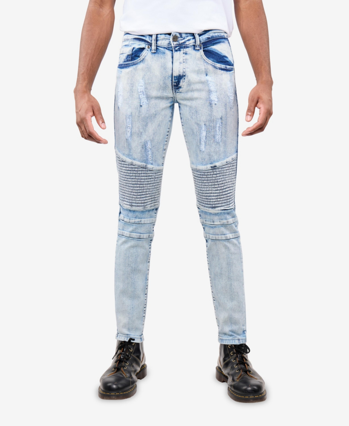 Click here for Xray Mens Skinny Fit Stretch Moto Jeans - Bleach prices