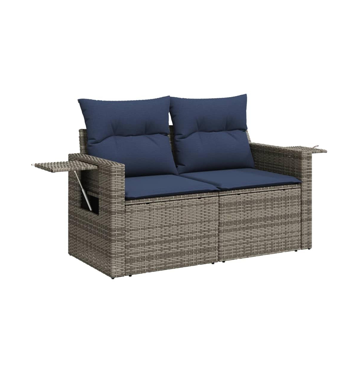 Click here for Patio Sofa with Cushions 2-Seater Gray Poly Rattan prices