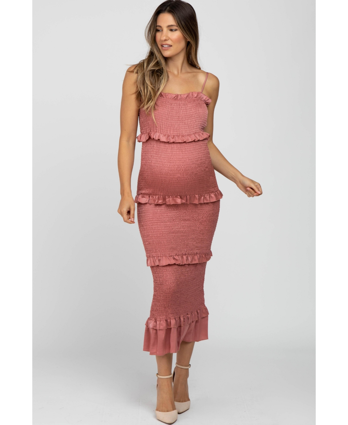 Click here for Pinkblush Olive Satin Smocked Fitted Maternity Max... prices