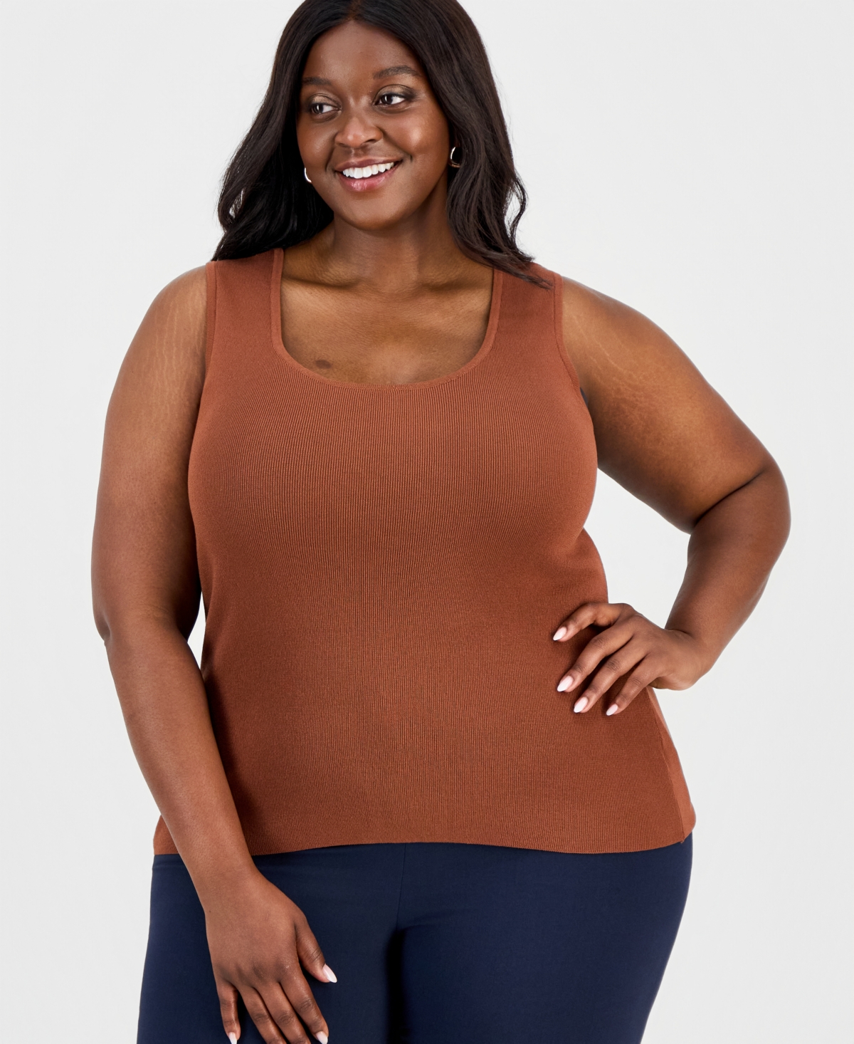 Click here for Tahari Asl Plus Size Sleeveless Sweater - Tawny prices