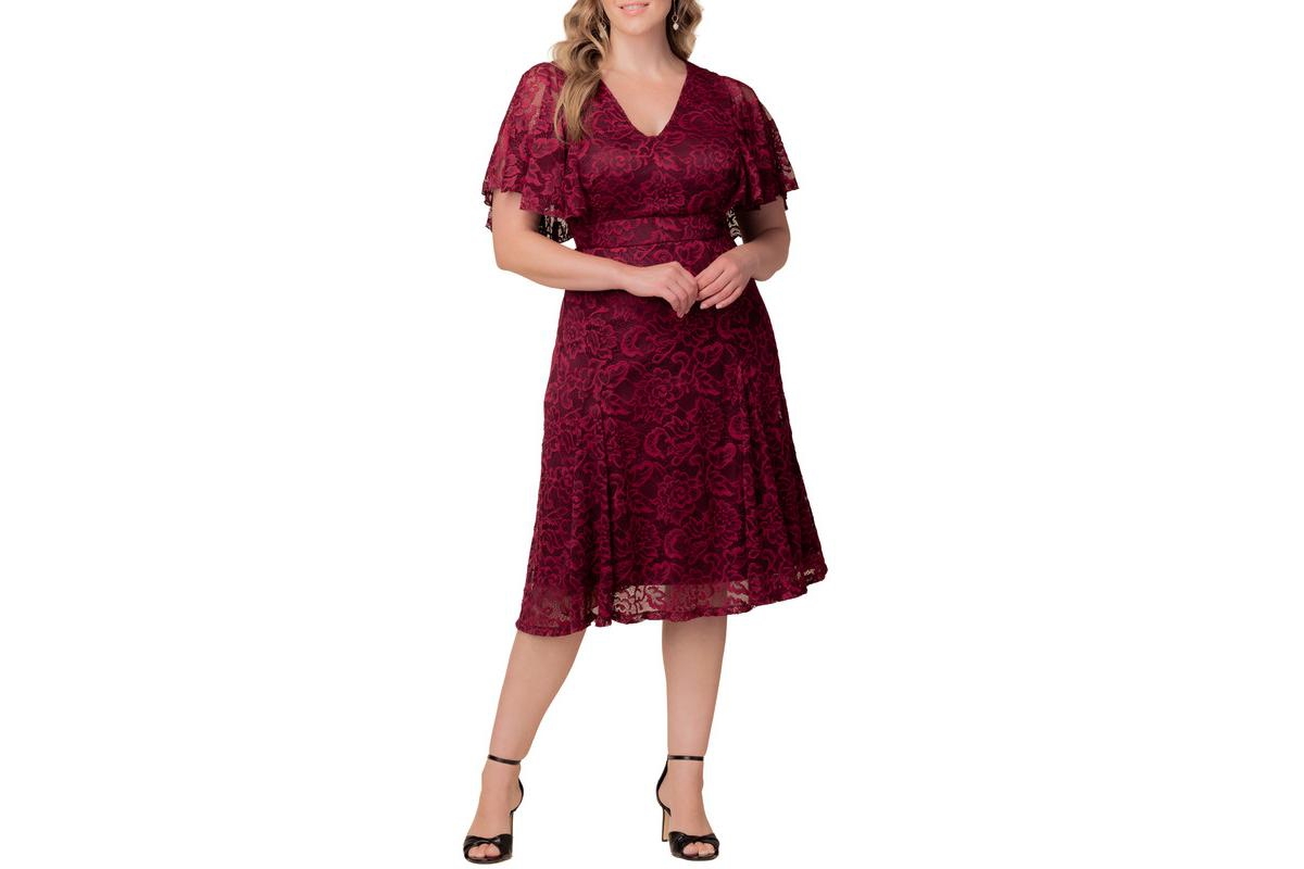 Click here for Kiyonna Plus Size Camille Lace Cocktail Dress - Bu... prices