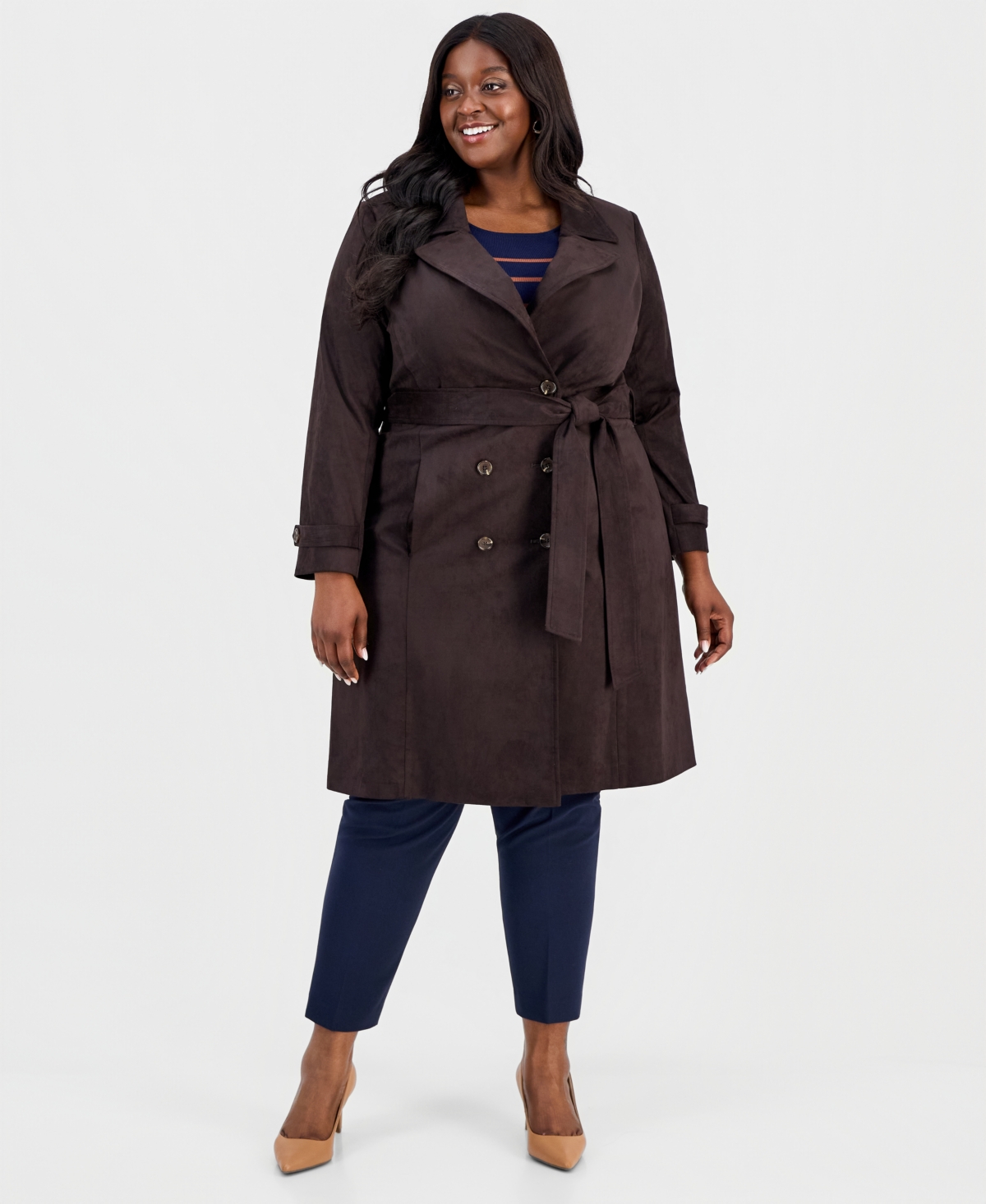 Click here for Tahari Asl Plus Size Faux-Suede Trench Coat - Espr... prices
