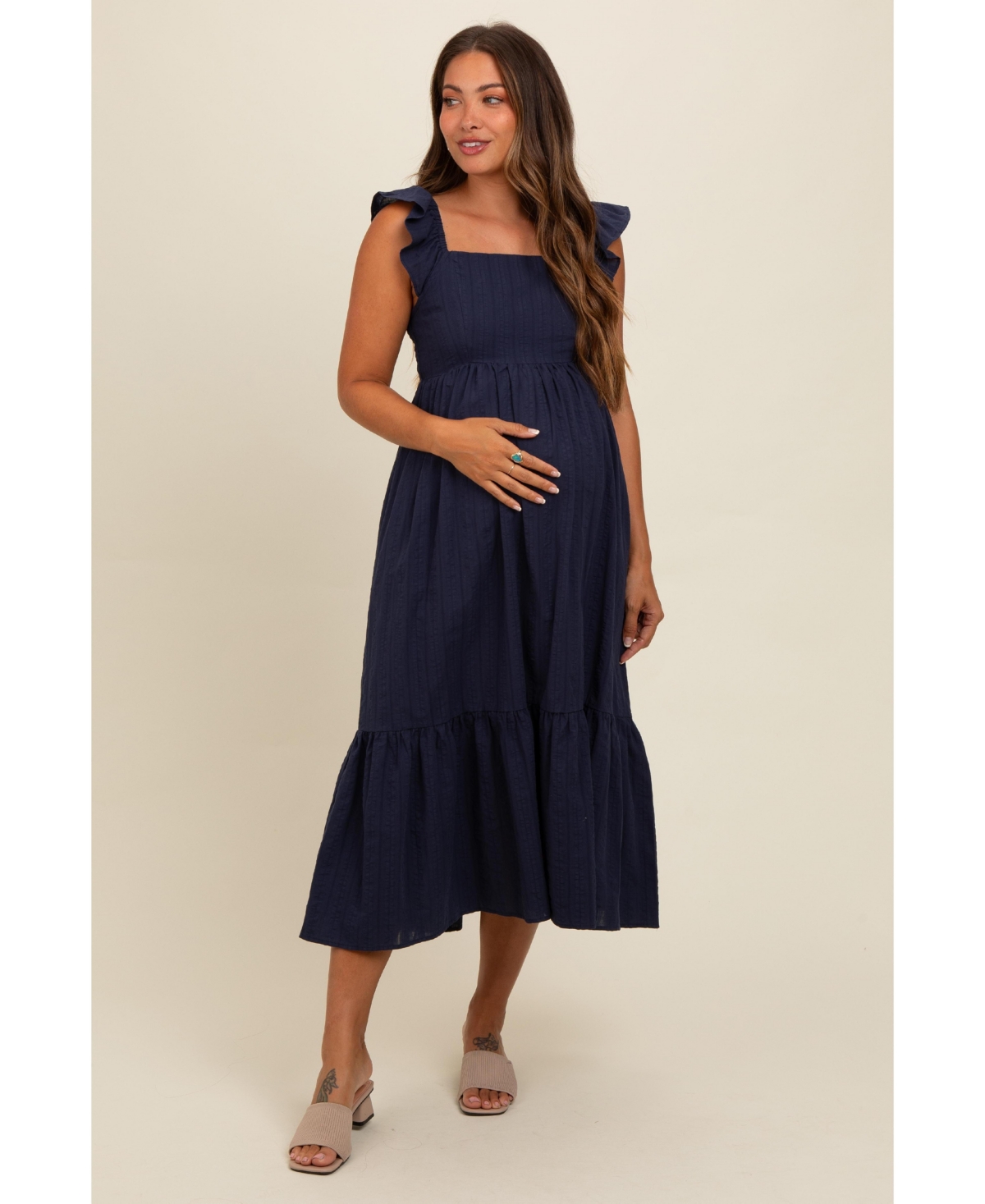 Click here for Pinkblush Maternity Navy Blue Textured Cotton Ruff... prices
