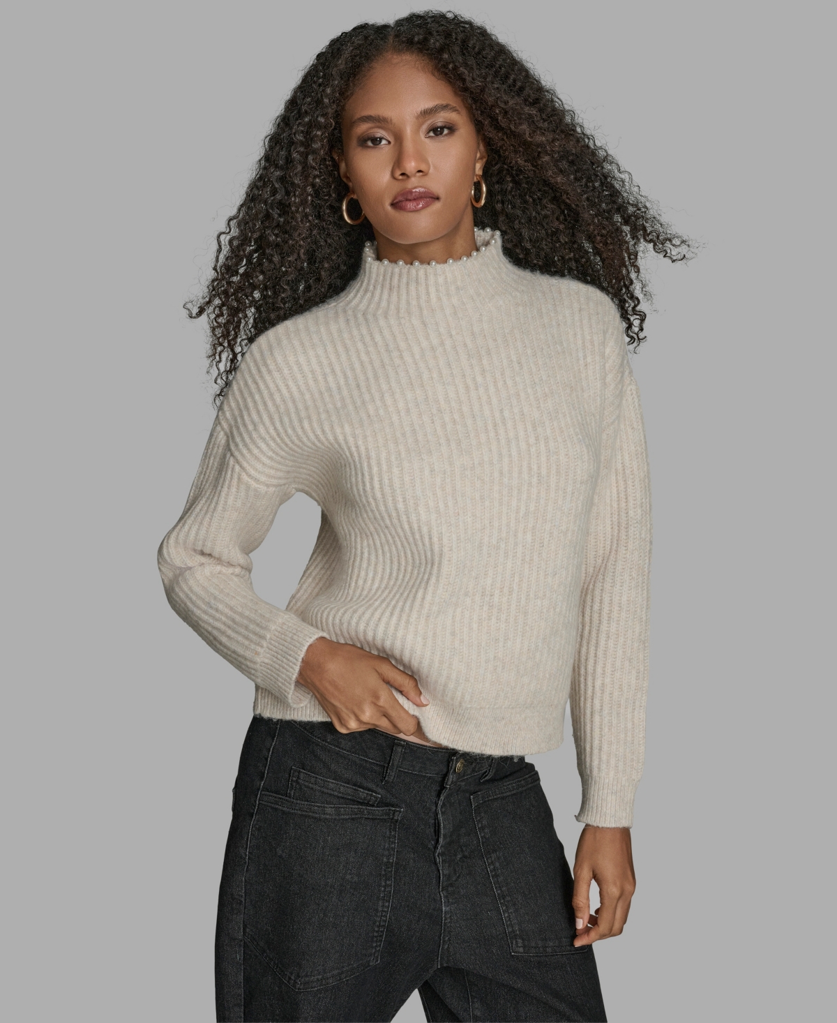 Click here for Bcbg Womens Long Sleeve Mock Neck Sweater - Latte prices