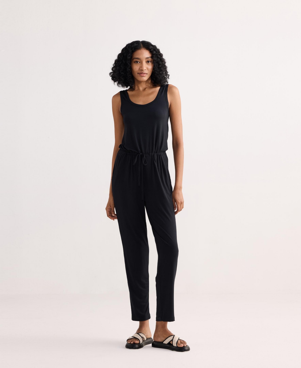 Click here for Reistor Womens Relaxed Drawstring Jumpsuit in Blac... prices