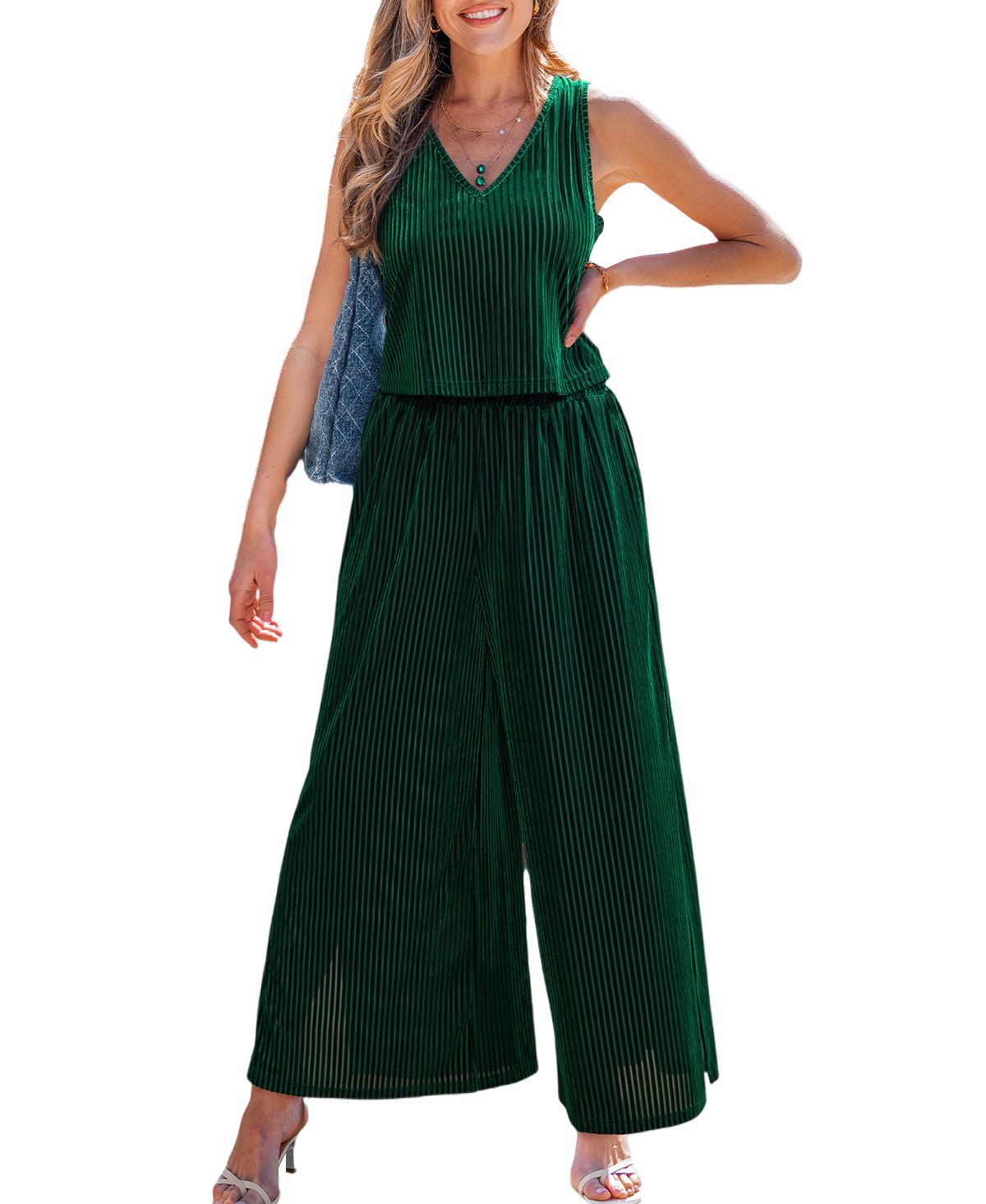 Click here for Cupshe Womens Sleeveless Pleated Velvet Jumpsuit -... prices