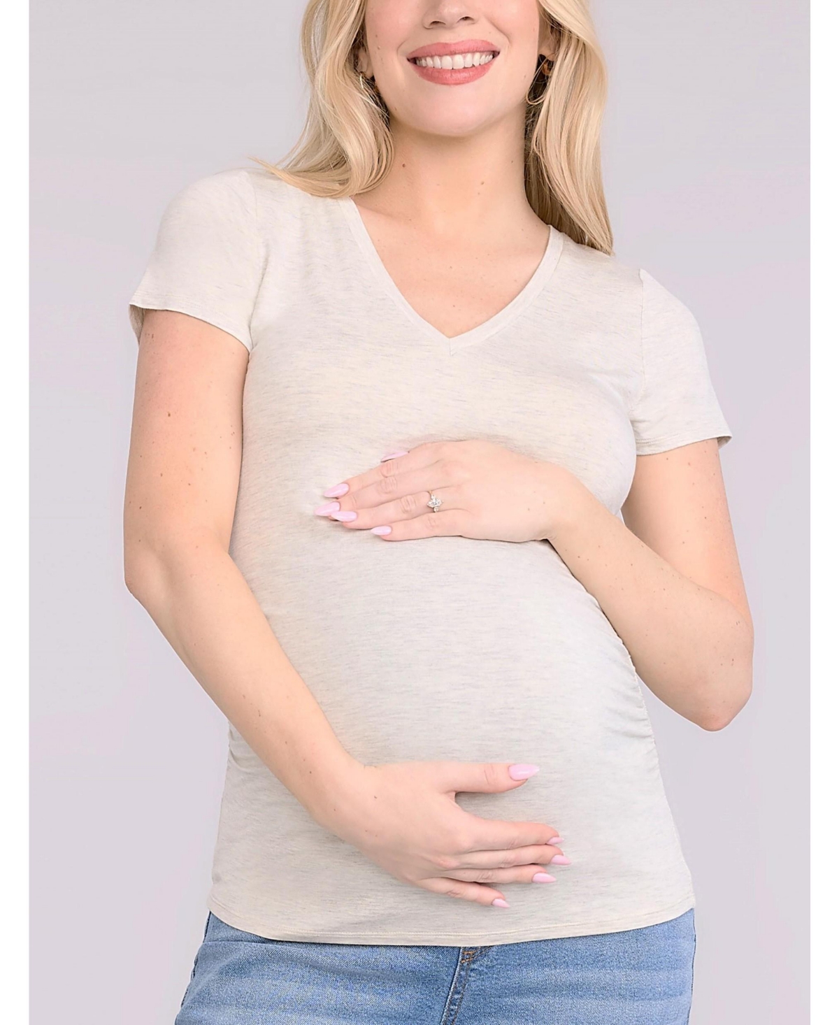 Click here for Motherhood Maternity Maternity V-Neck Side-Ruched... prices