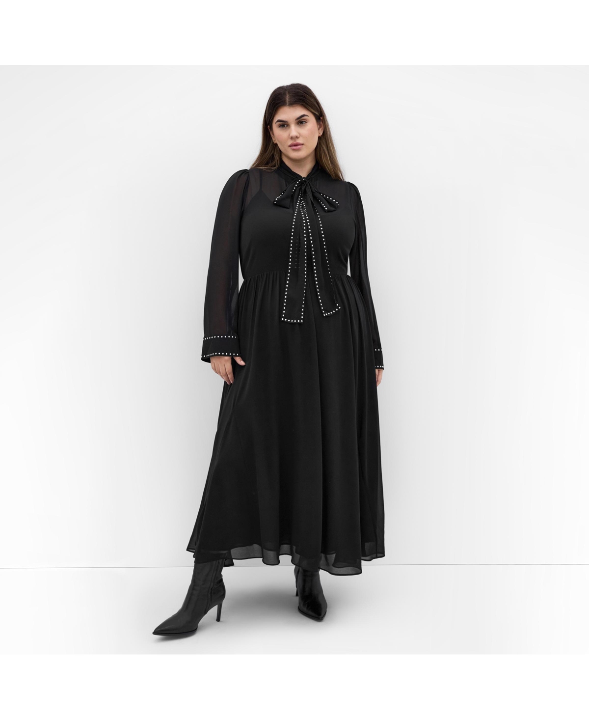 Click here for City Chic Womens Kara Stud Tie Neck Maxi Dress - B... prices