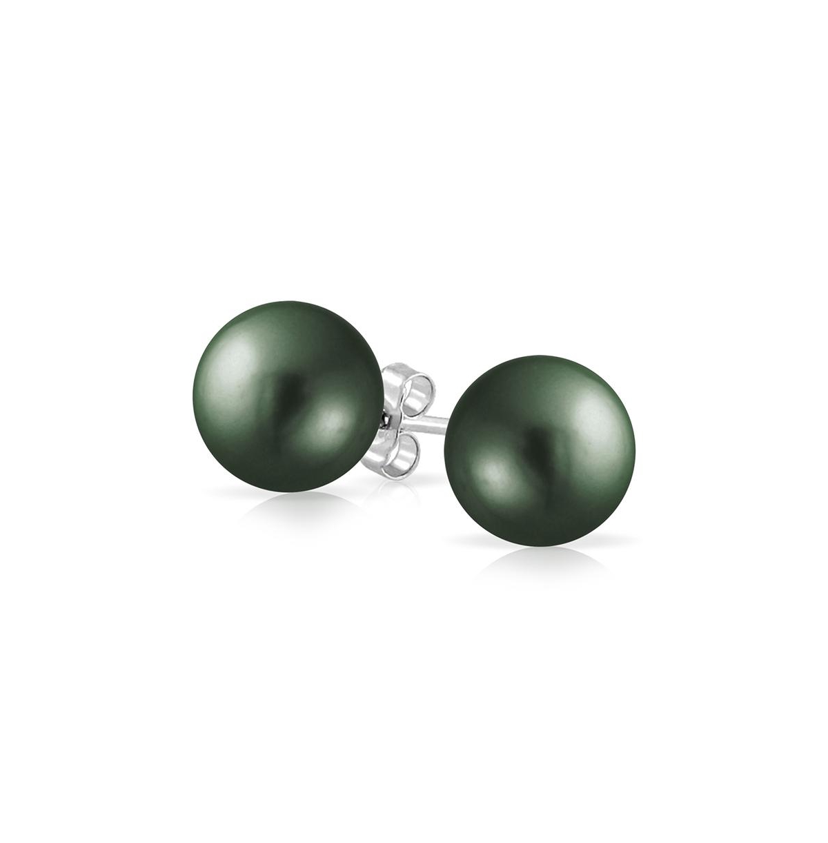 Bling Jewelry Classic Black Peacock Simulated Pearl Drop Ball Earrings Sterling Silver - Black
